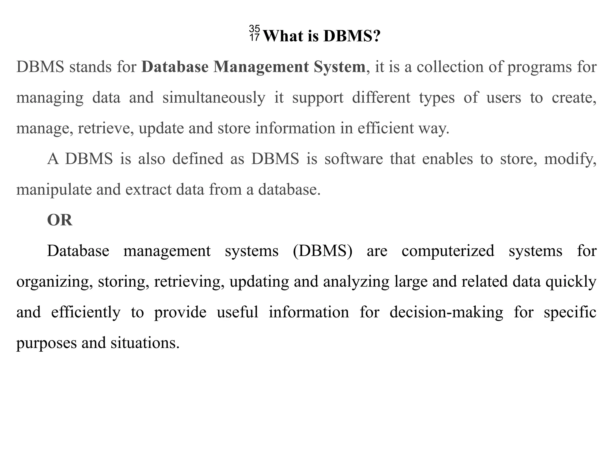 DBMS. Advantage of Data base management systems | PPTX