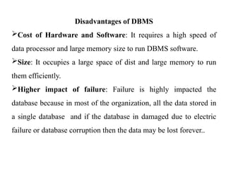 DBMS. Advantage of Data base management systems | PPTX