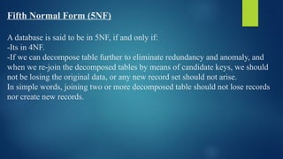 Normalization and its various types in DBMS | PPTX