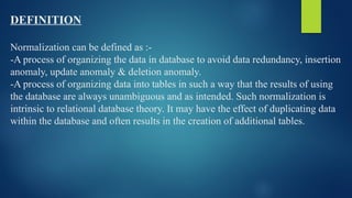 Normalization and its various types in DBMS | PPTX