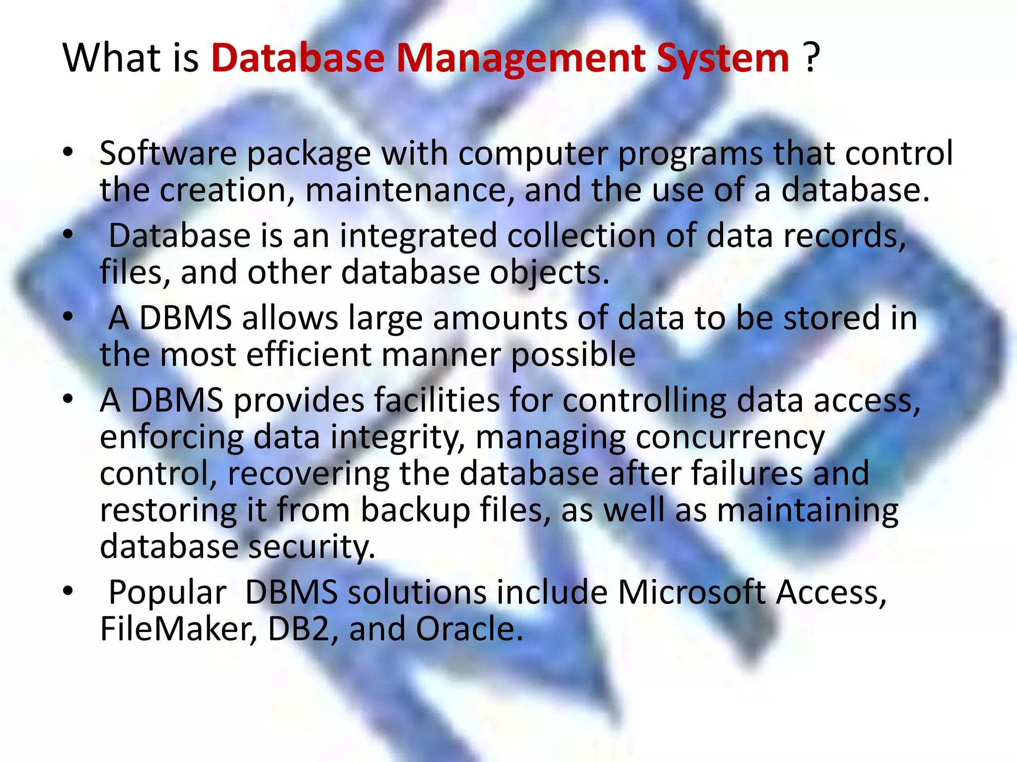 Dbms in education sector | PPTX