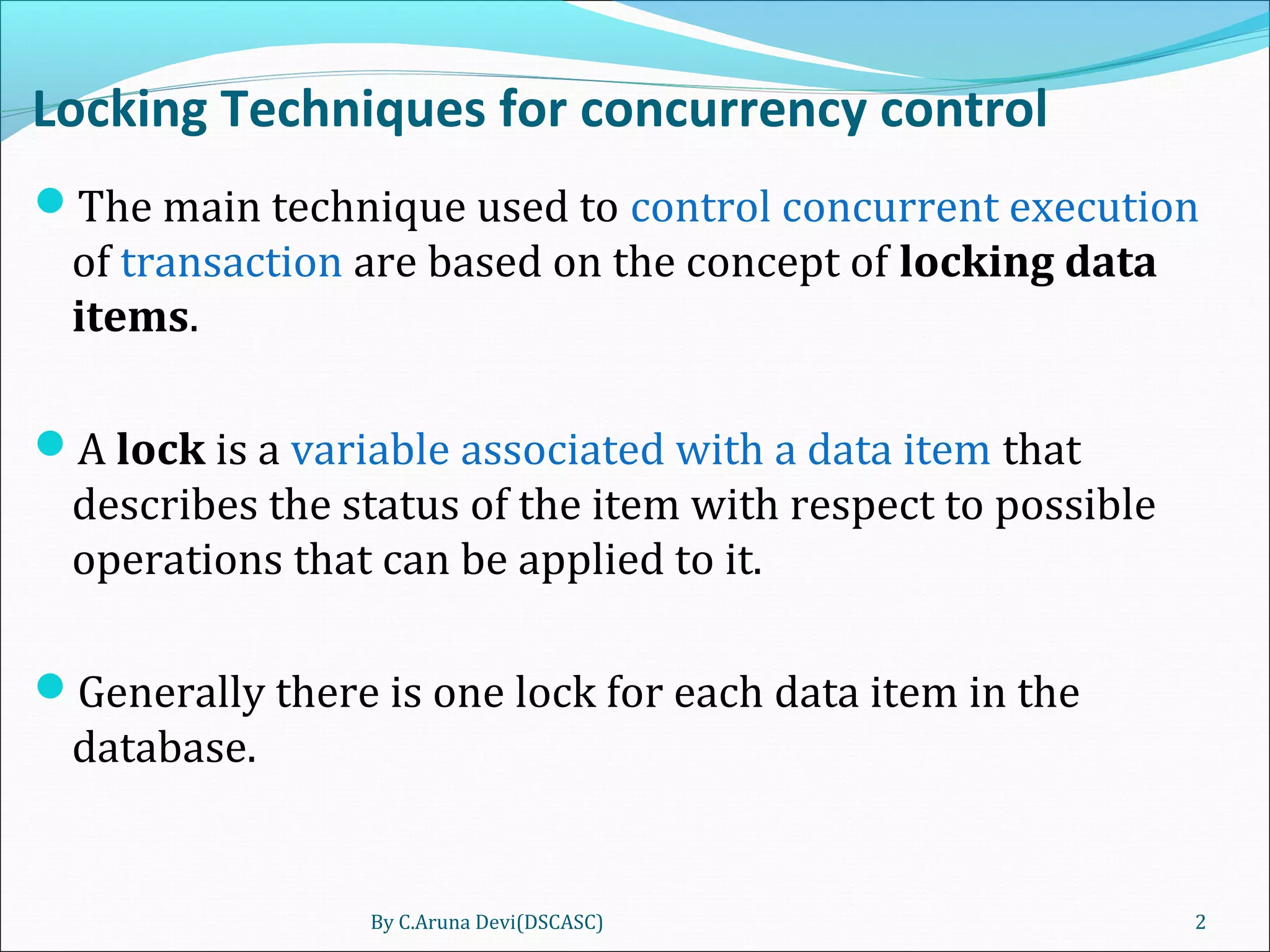 Dbms ii mca-ch10-concurrency-control-2013 | PPT