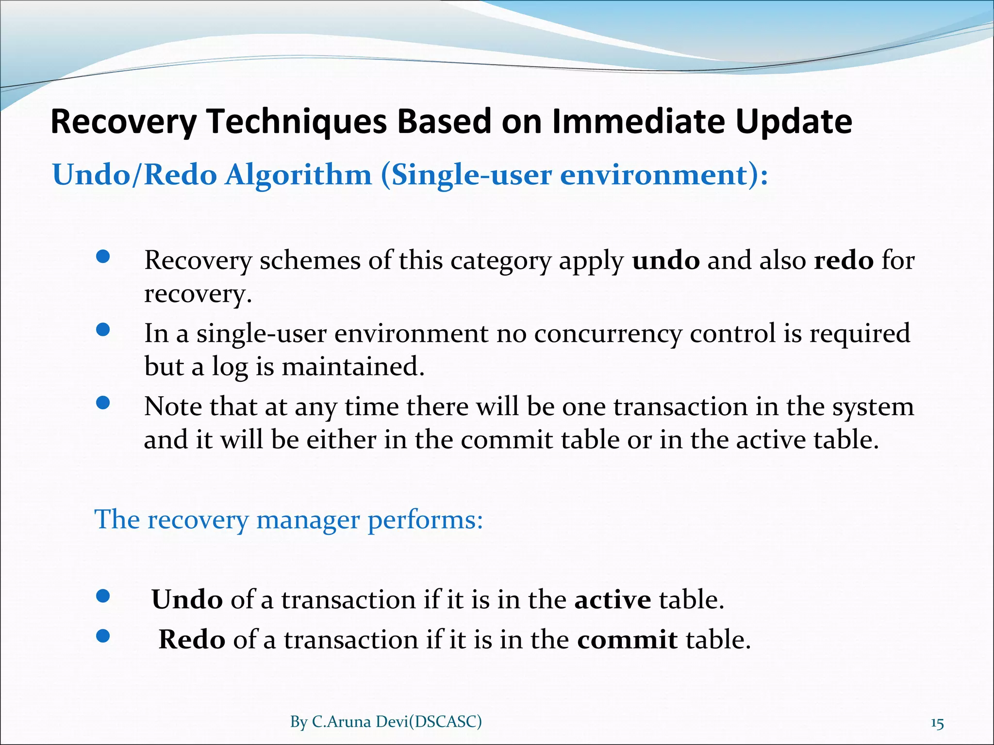 Dbms ii mca-ch11-recovery-2013 | PPT | Databases | Computer Software and Applications