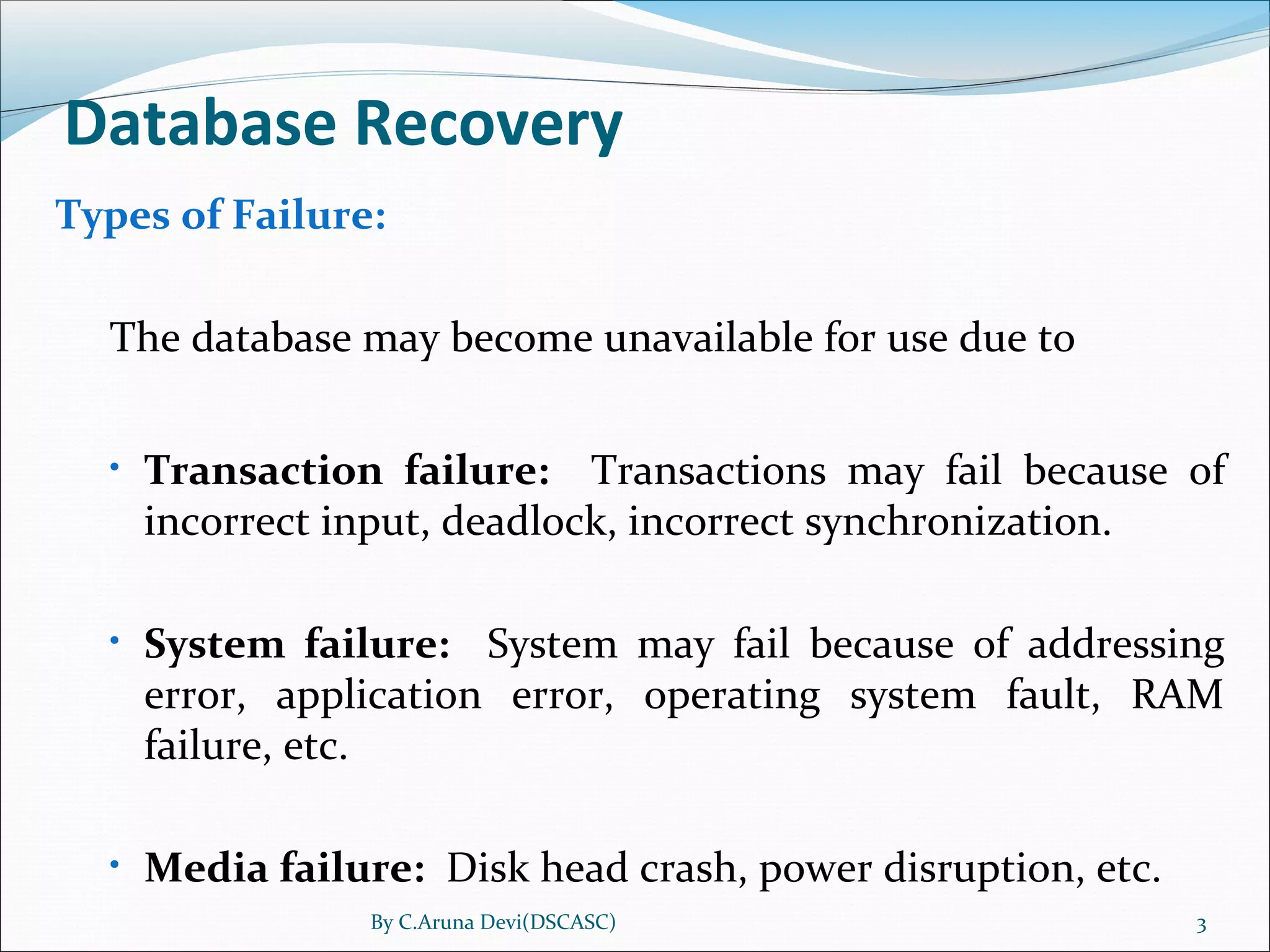 Dbms ii mca-ch11-recovery-2013 | PPT