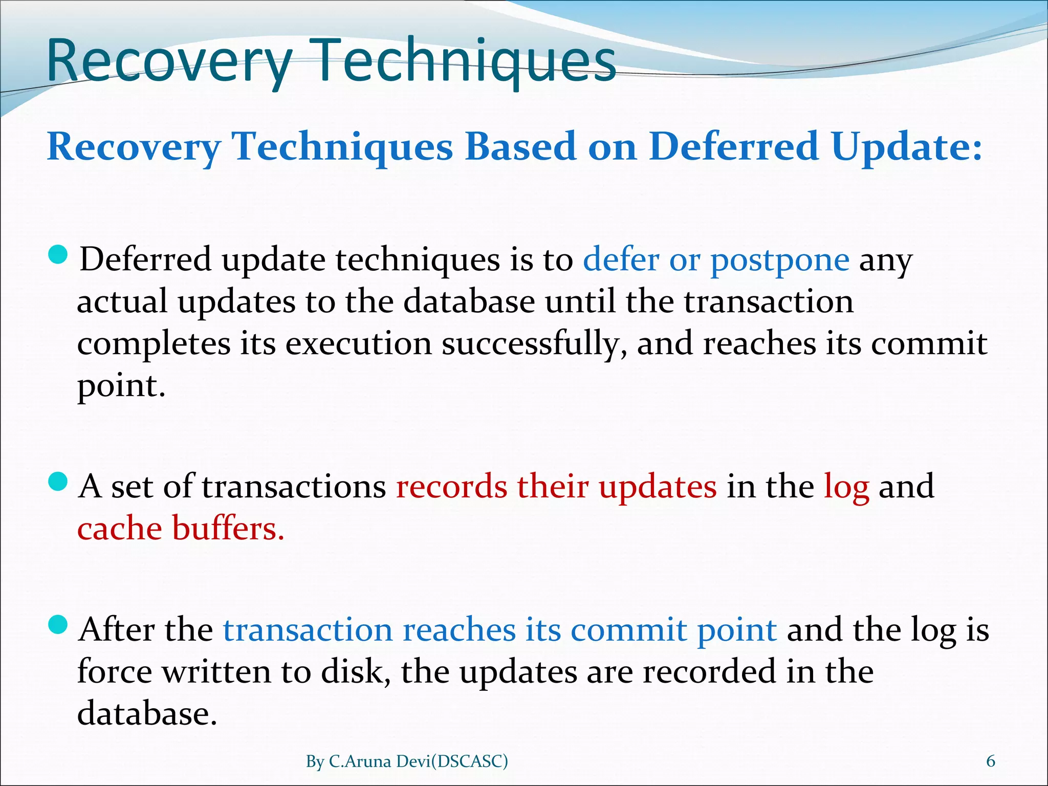 Dbms ii mca-ch11-recovery-2013 | PPT