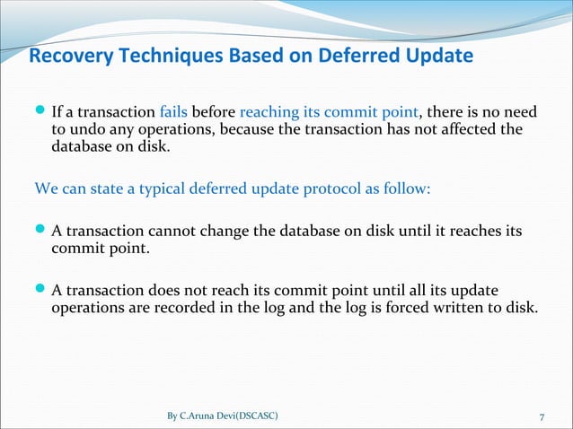 Dbms ii mca-ch11-recovery-2013 | PPT