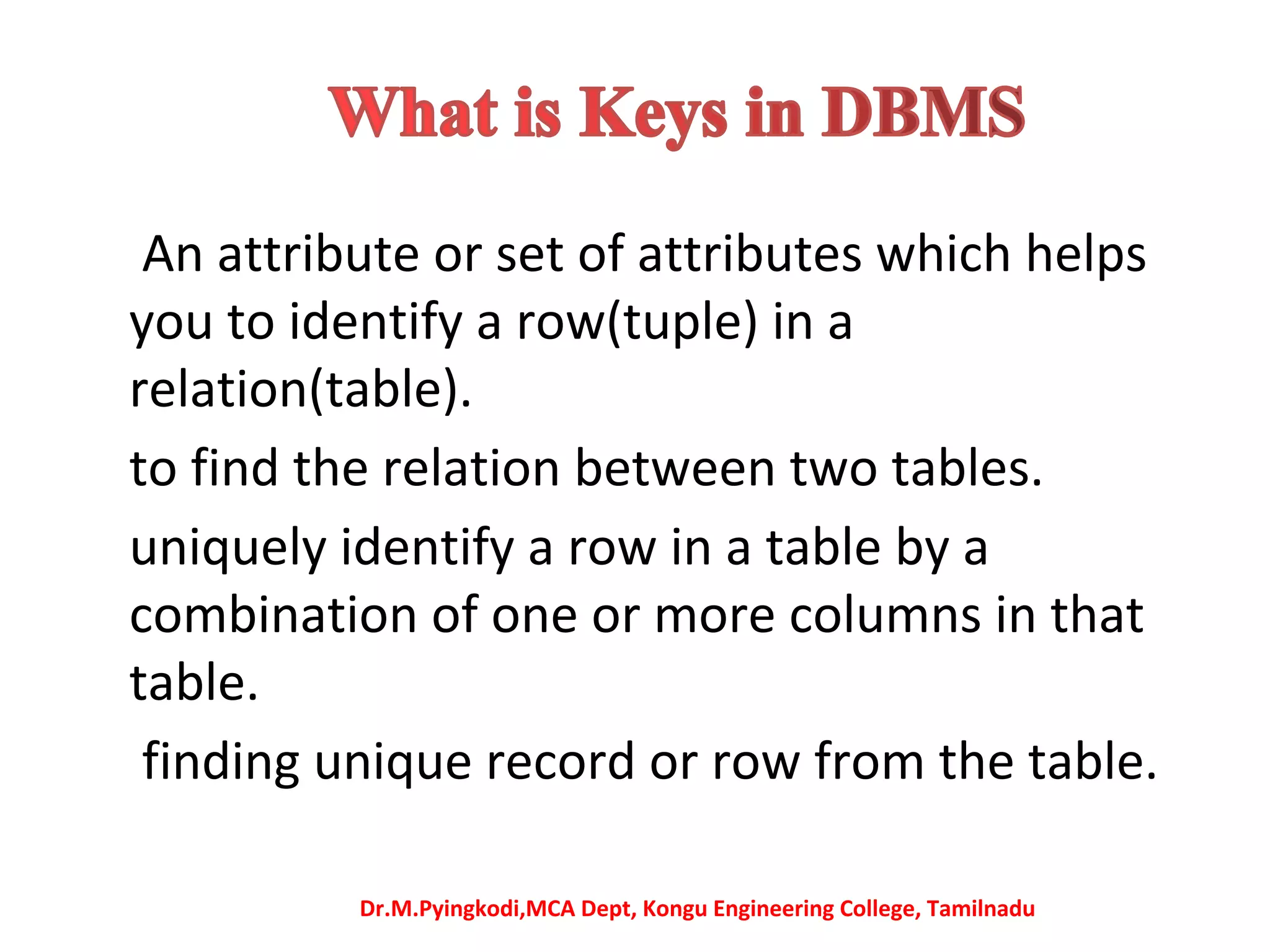 Dbms keys | PPT