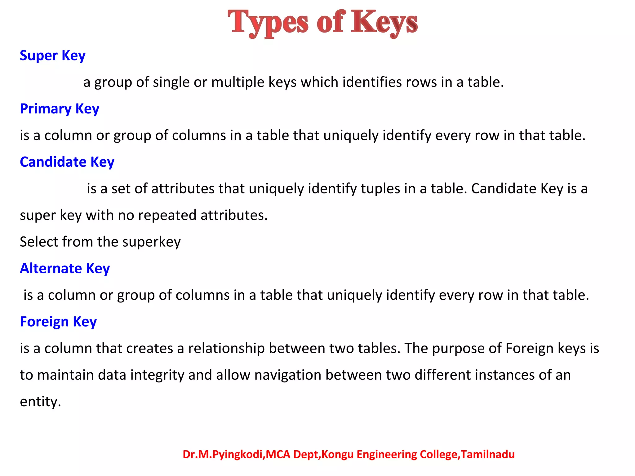 Keys in DBMS | PDF