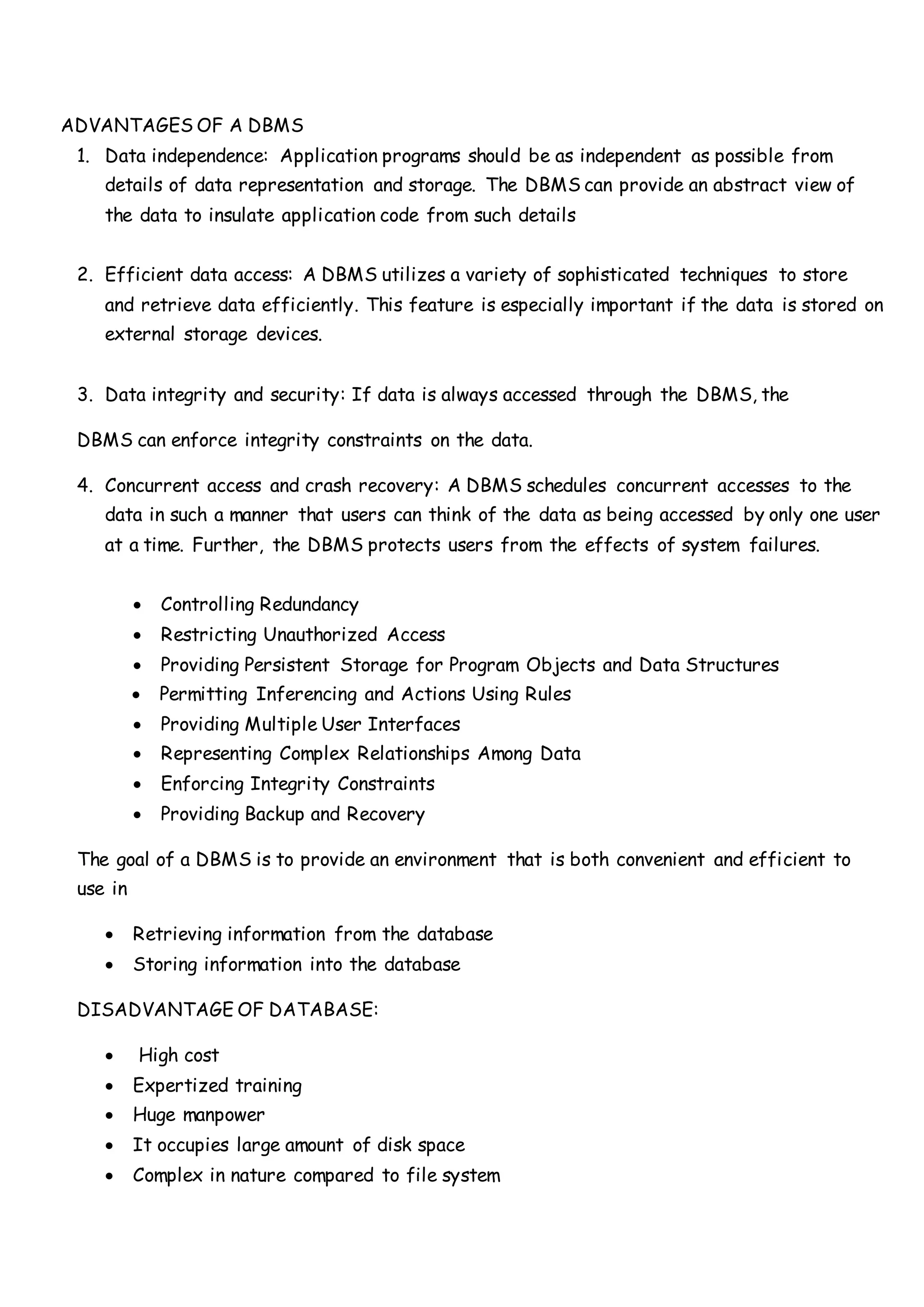 Dbms notes | DOCX | Databases | Computer Software and Applications