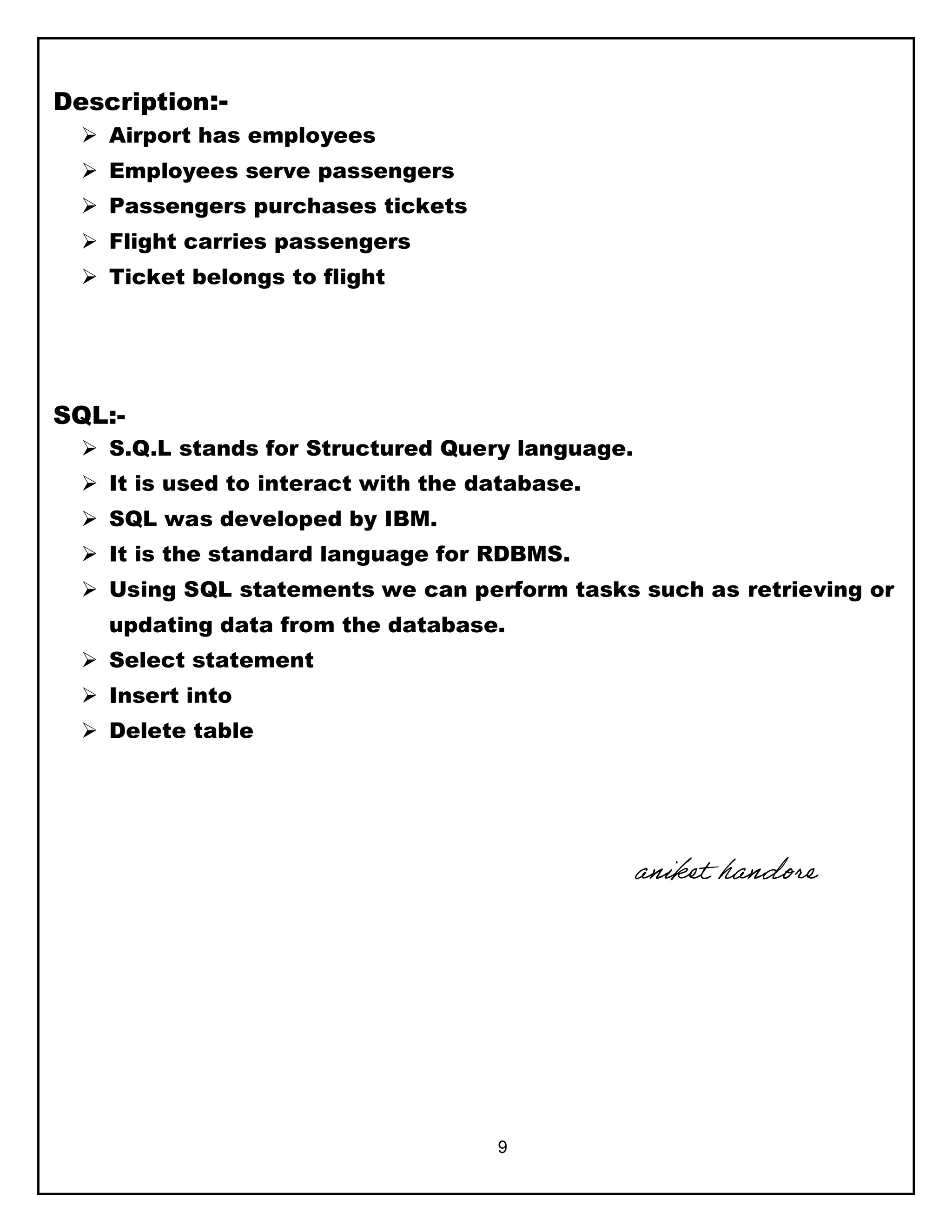 Air Line Management System | DBMS project | PDF