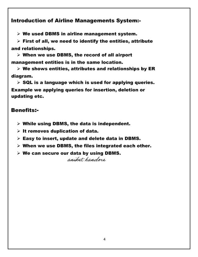 Air Line Management System | DBMS project | PDF