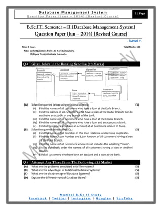 [Question Paper] Database Management Systems (Revised Course) [June ...