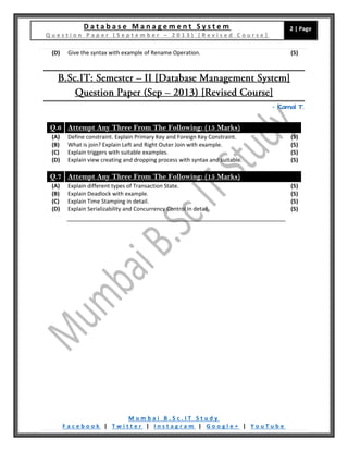 [Question Paper] Database Management Systems (Revised Course ...