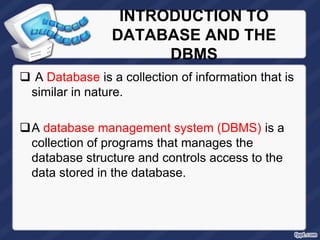 Dbms role advantages | PPT