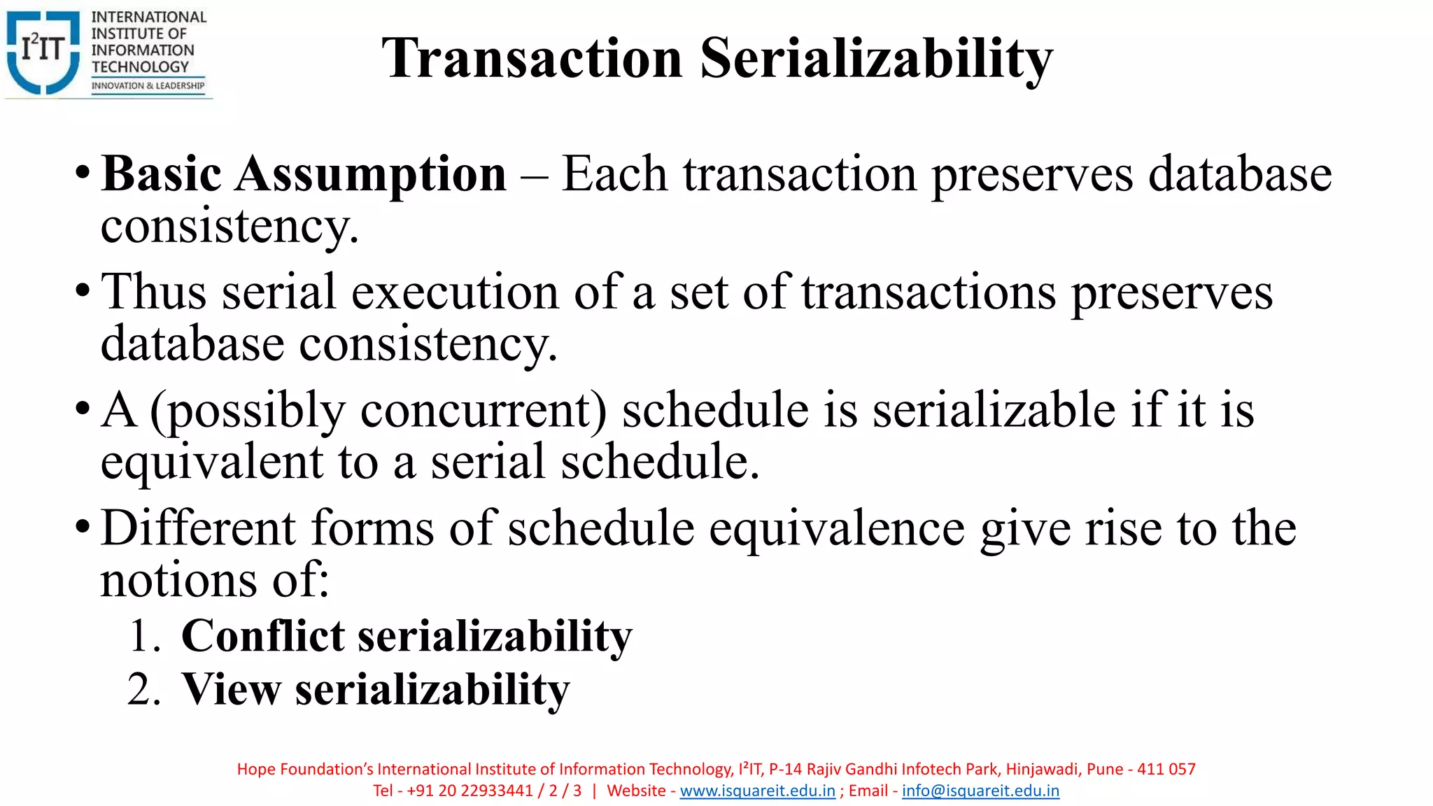 Transaction Serializability in DBMS | PPTX | Databases | Computer Software and Applications