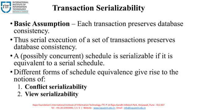 Transaction Serializability in DBMS | PPTX | Databases | Computer Software and Applications