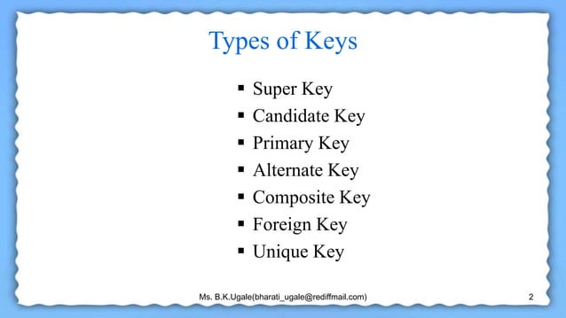 DBMS: Types of keys | PPT
