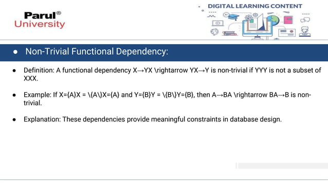 Relational Database Design Functional Dependency – definition, trivial and non-trivial FD ...