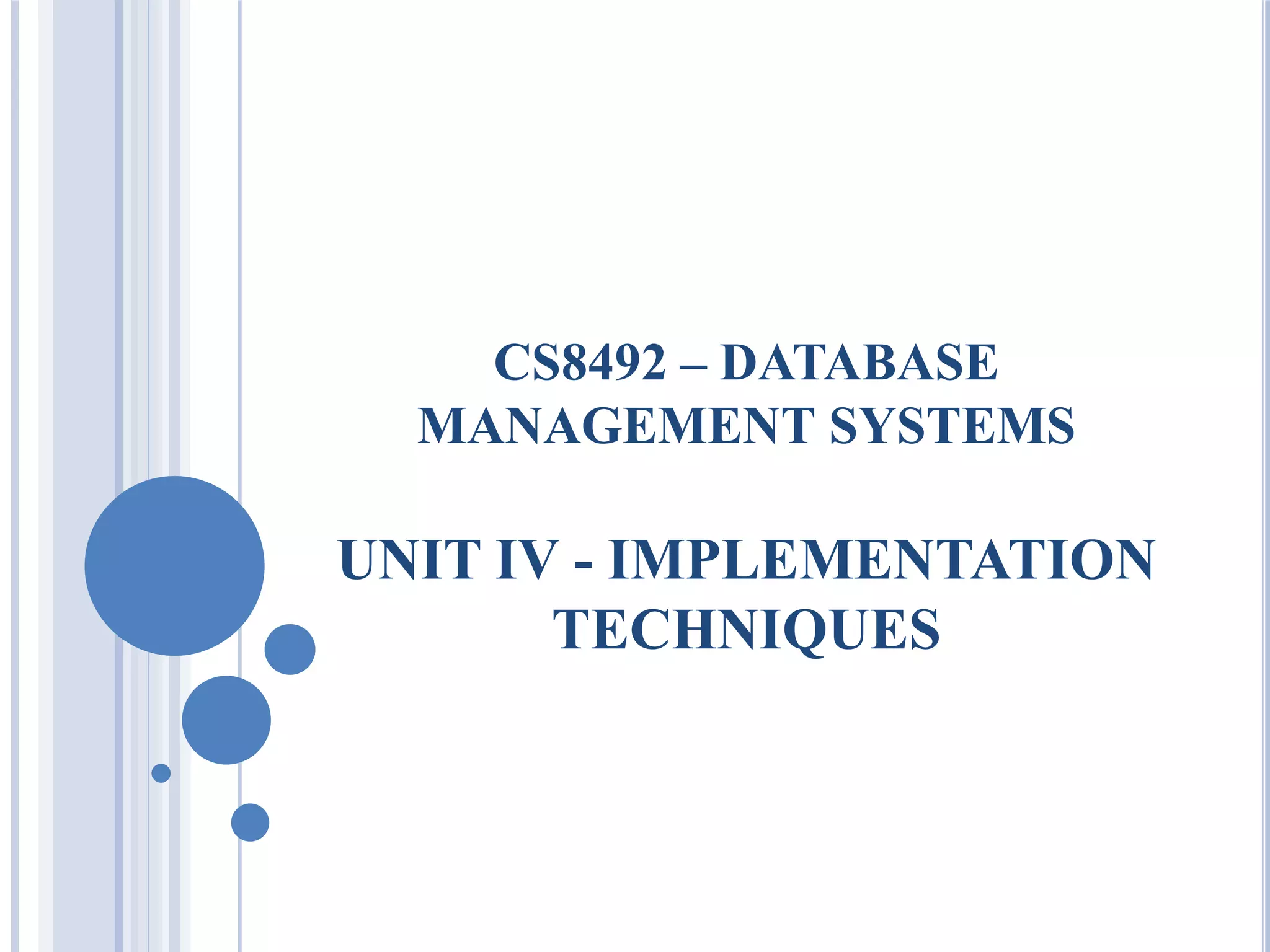 DBMS Unit IV and V Material | PDF