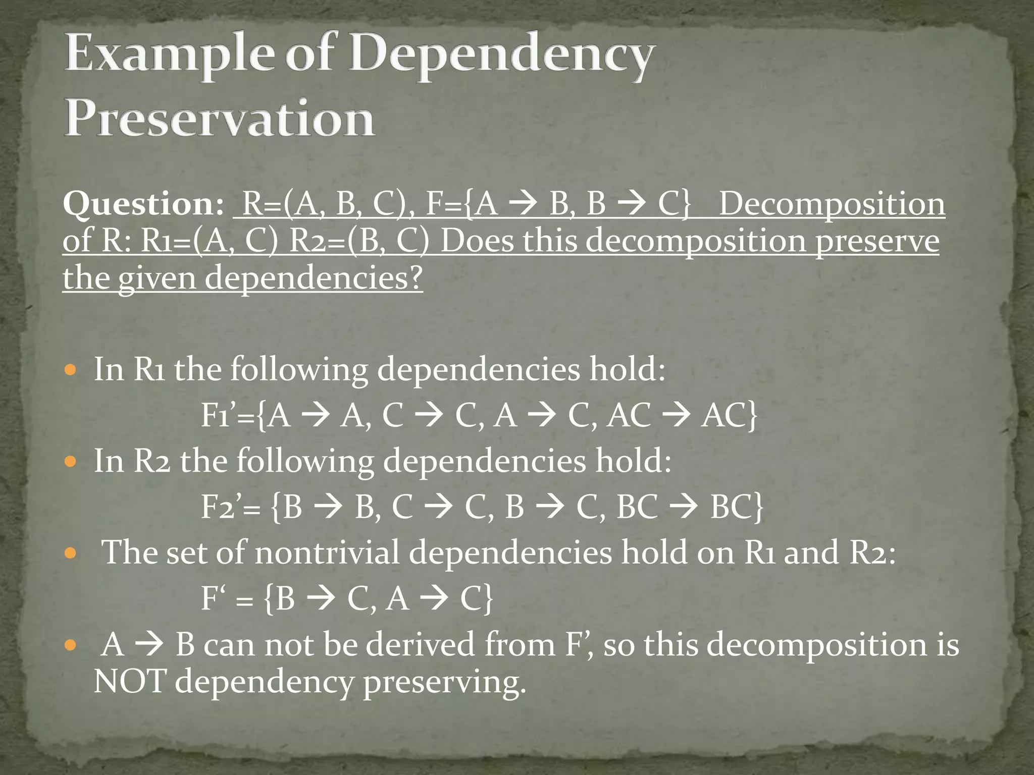 Decomposition Using Functional Dependency Pptx Databases Computer