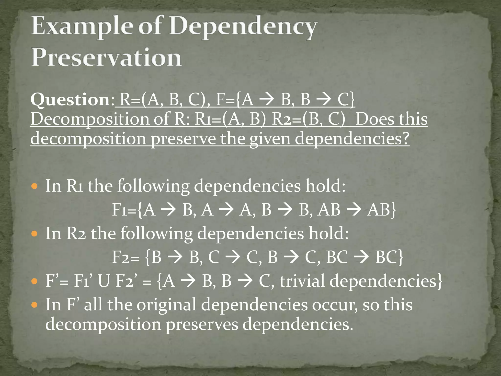 Decomposition Using Functional Dependency Ppt