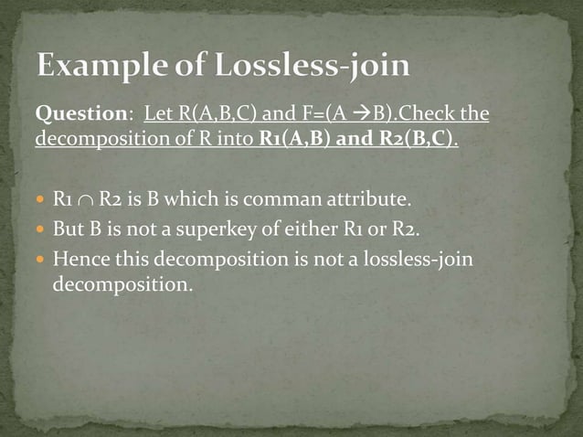 Decomposition Using Functional Dependency Pptx Databases Computer 9693