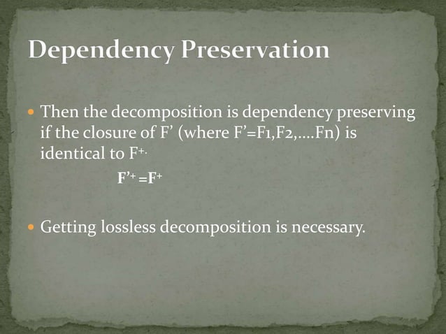 Decomposition Using Functional Dependency Pptx Databases Computer