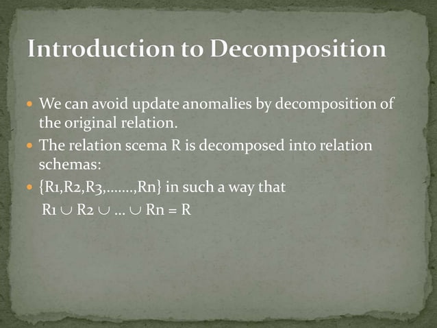 Decomposition Using Functional Dependency Pptx Databases Computer