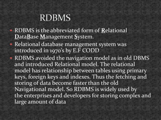 Dbms and rdbms ppt | PPTX
