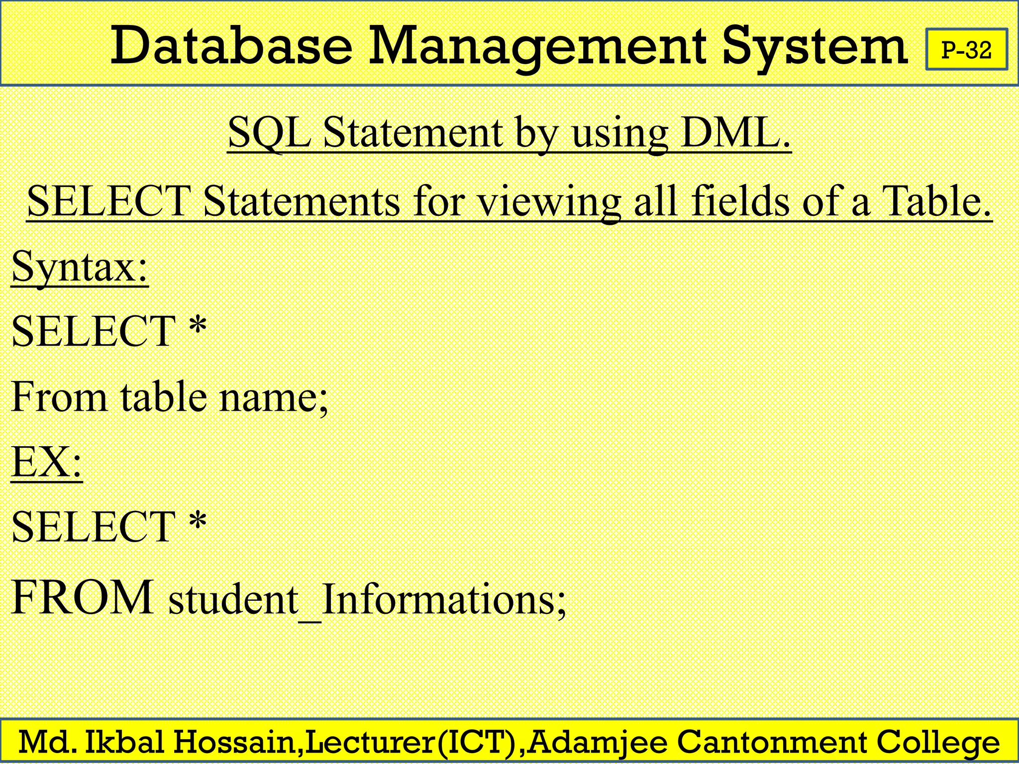 DBMS Class Presentation for English Version. | PPT