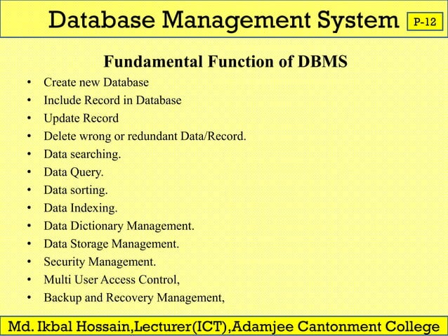 DBMS Class Presentation for English Version. | PPT