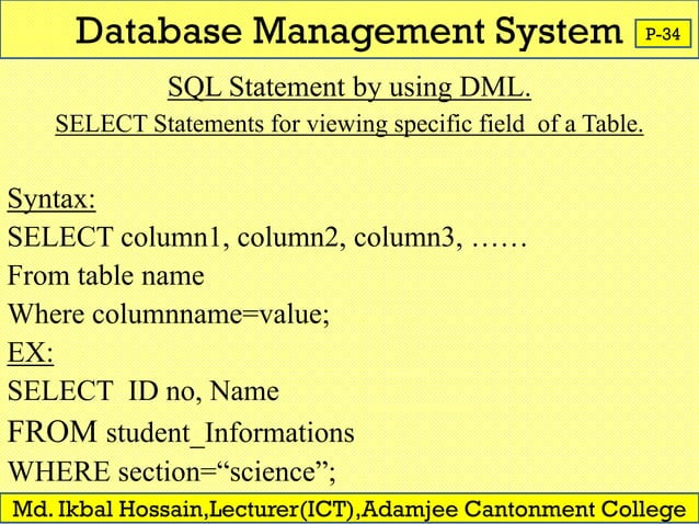 DBMS Class Presentation for English Version. | PPT