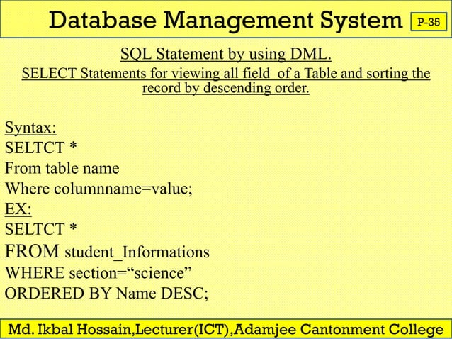DBMS Class Presentation for English Version. | PPT