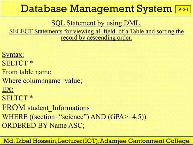 DBMS Class Presentation for English Version. | PPT