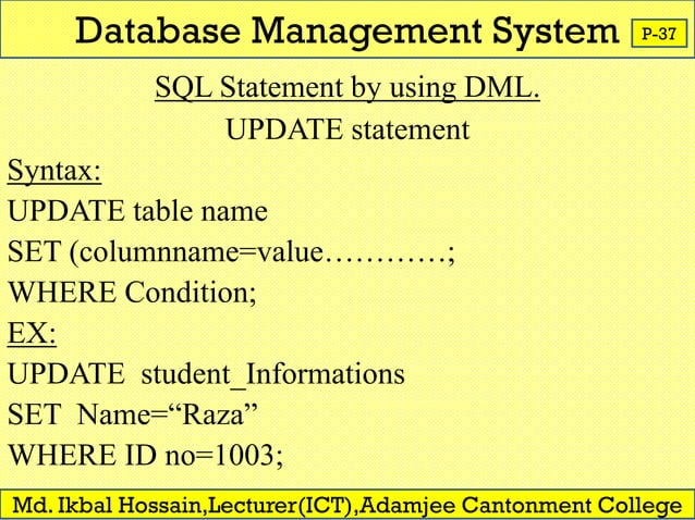 DBMS Class Presentation for English Version. | PPT
