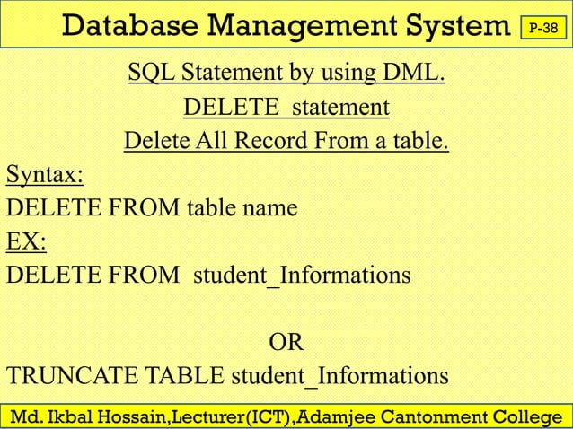 DBMS Class Presentation for English Version. | PPT