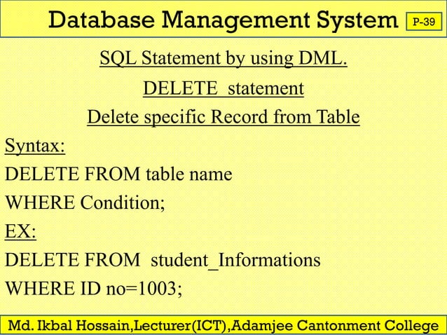 DBMS Class Presentation for English Version. | PPT