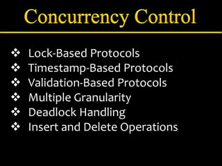 protocols of concurrency control | PPTX | Databases | Computer Software and Applications