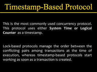 protocols of concurrency control | PPTX | Databases | Computer Software and Applications