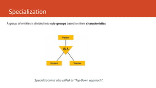 DBMS Generalization and specification notes | PPTX