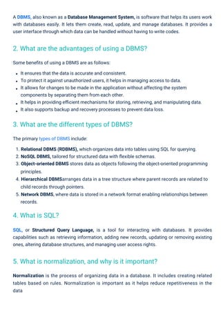 DBMS Interview Questions PDF By ScholarHat | PDF