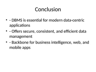 DBMS Intro Presentation basic introduction | PPTX