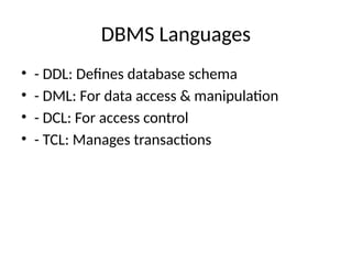 DBMS Intro Presentation basic introduction | PPTX