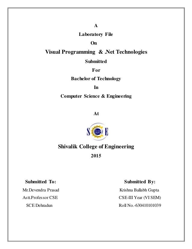 Front pages of practical file