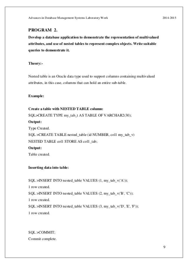 Advanced Database Management System Laboratory | PDF