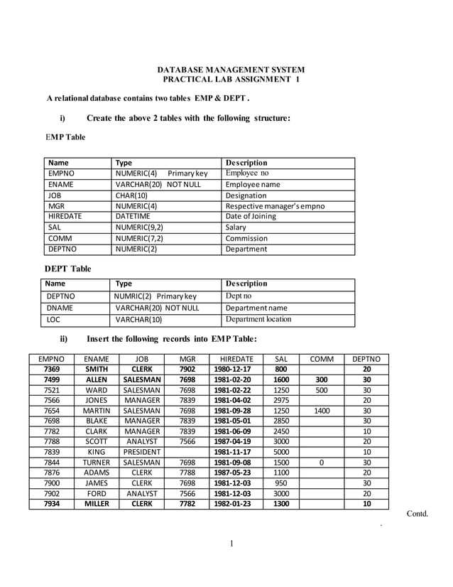DATABASE MANAGEMENT SYSTEM PRACTICAL LAB ASSIGNMENT 1 | DOCX | Databases | Computer Software and ...