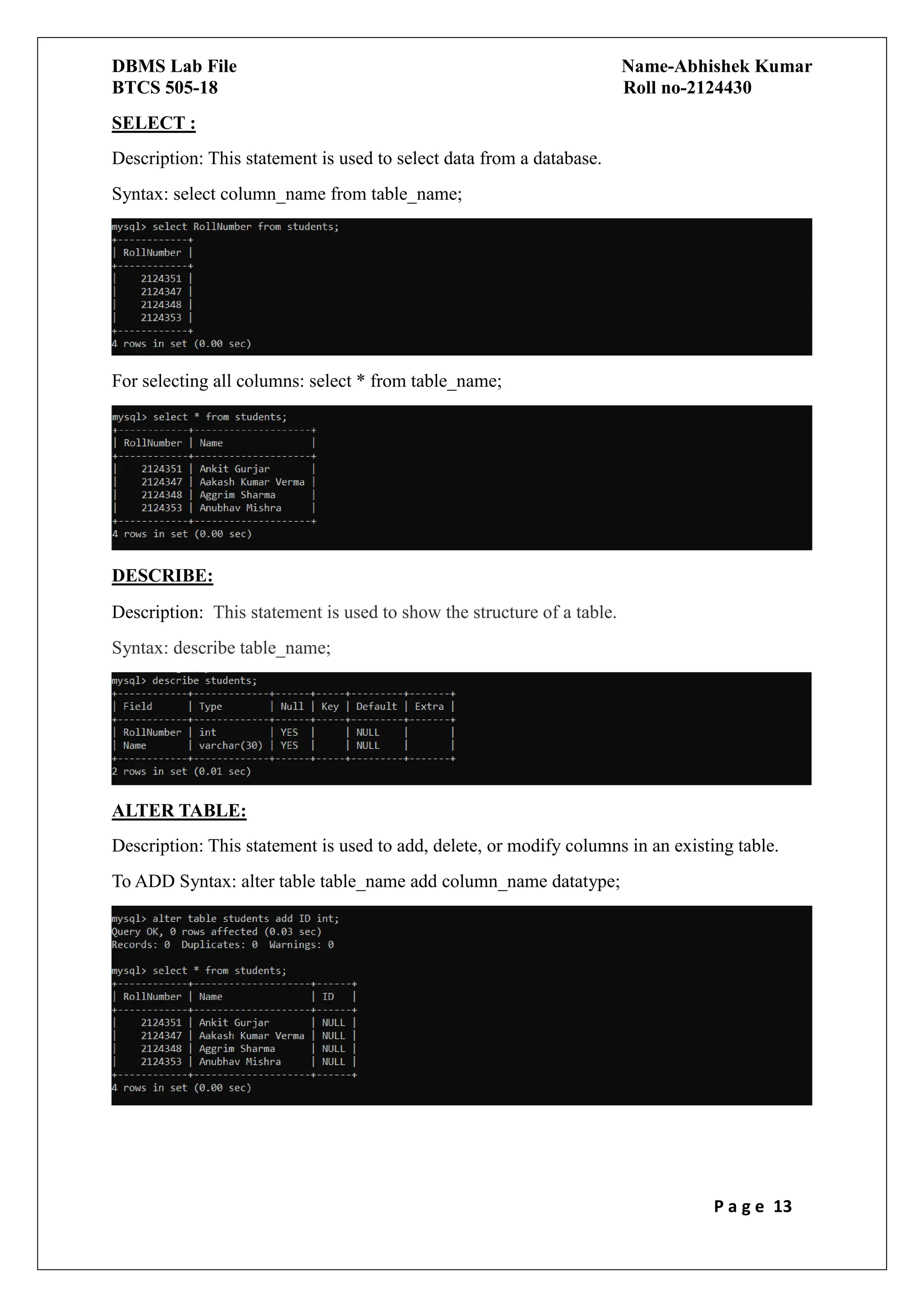 DBMS LAB FILE1 task 1 , task 2, task3 and many more.pdf