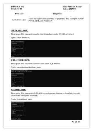 DBMS LAB FILE1 task 1 , task 2, task3 and many more.pdf | Databases | Computer Software and ...