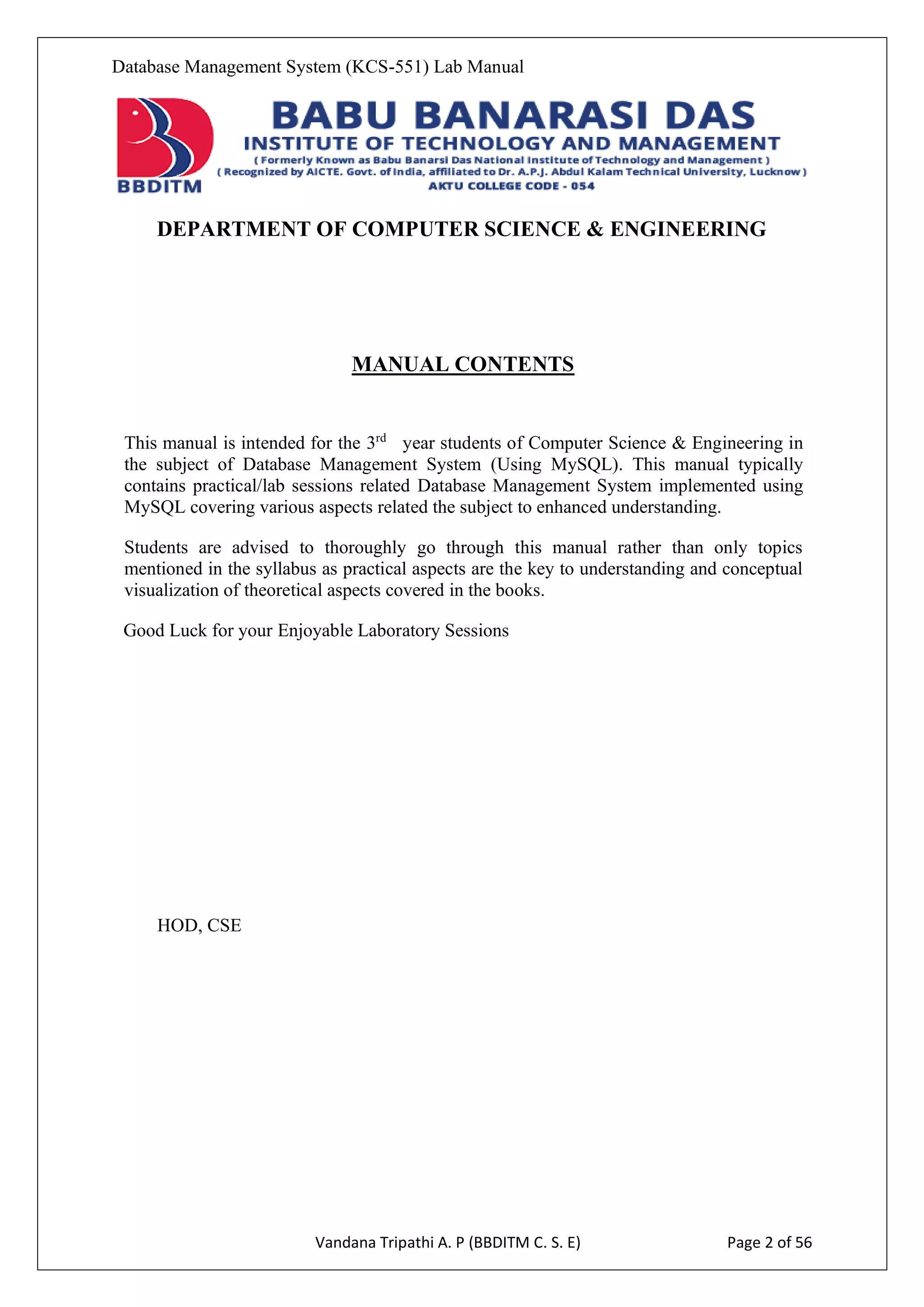 Data base management system LAB MANUAL KCS 551.pdf