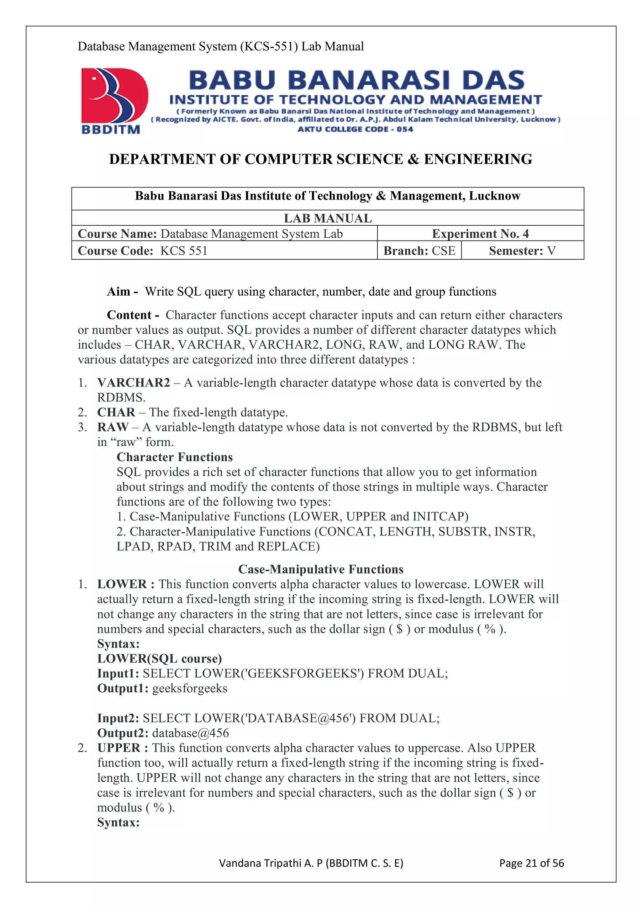 Data base management system LAB MANUAL KCS 551.pdf